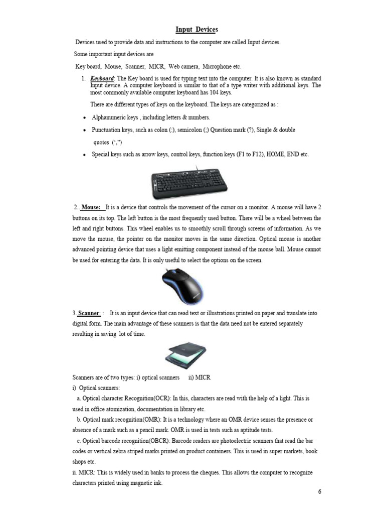 Introduction To Computers Input And Output Devices Pdf Computer