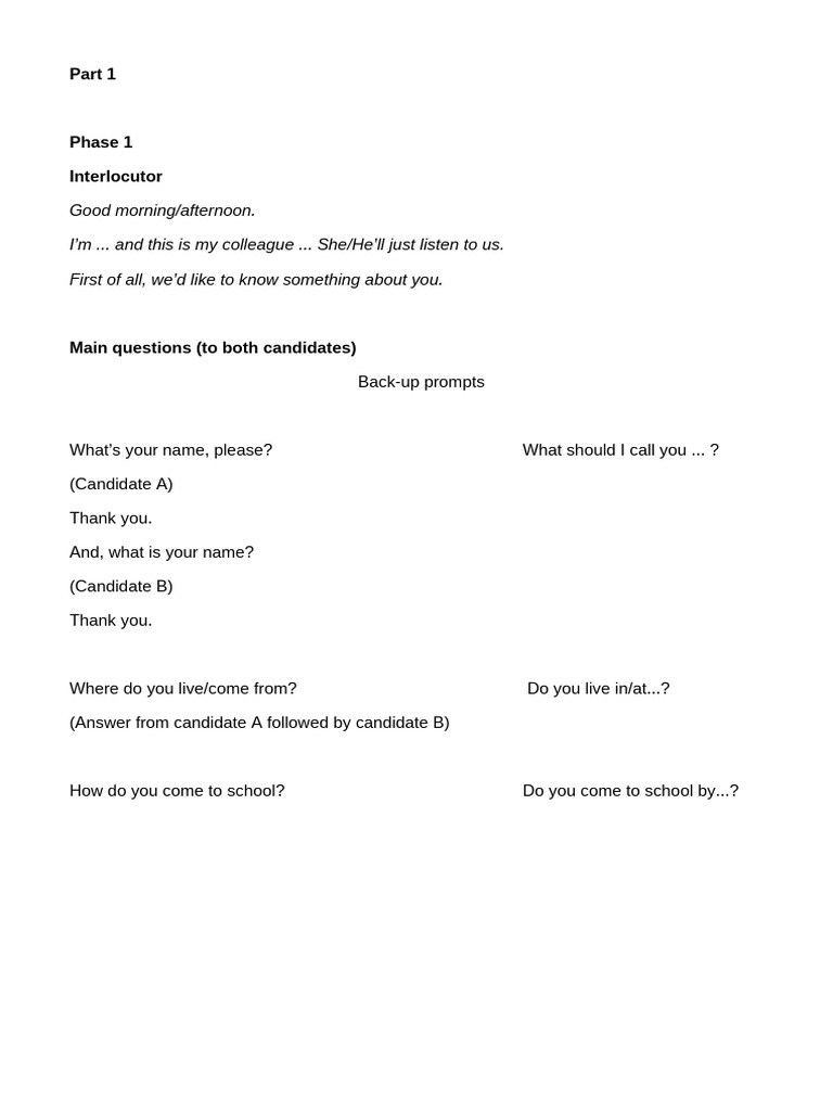 Speaking Questions For SPM English | PDF