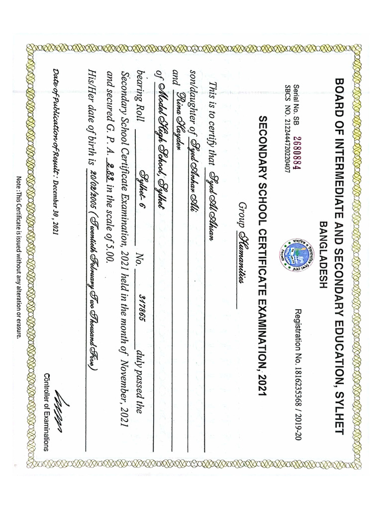 SSC Certificate | PDF