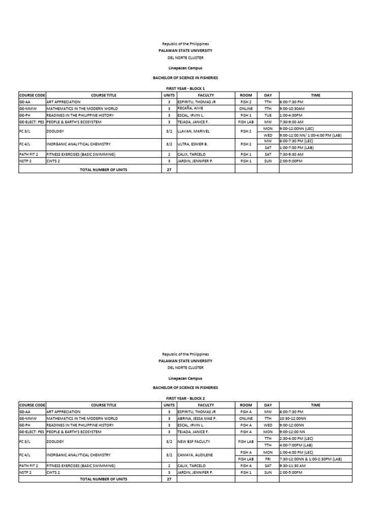 BSF Revised Schedule 2ND Sem | PDF