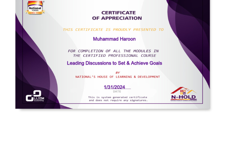 CertificateOfCompletion (Set Goals) | PDF