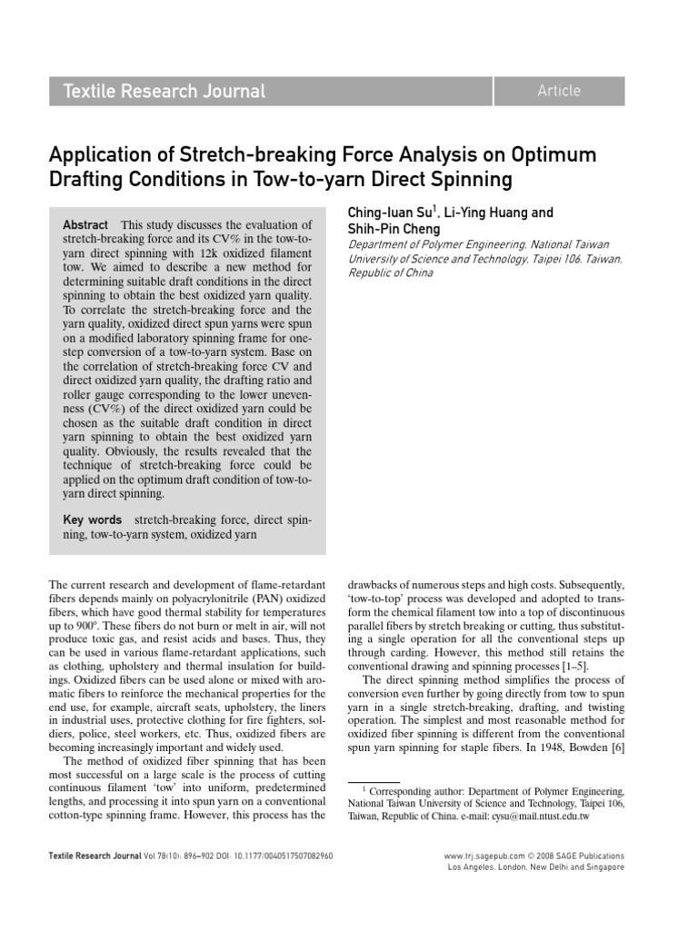 Application of Stretch-Breaking Force Analysis On Optimum | PDF | Yarn ...