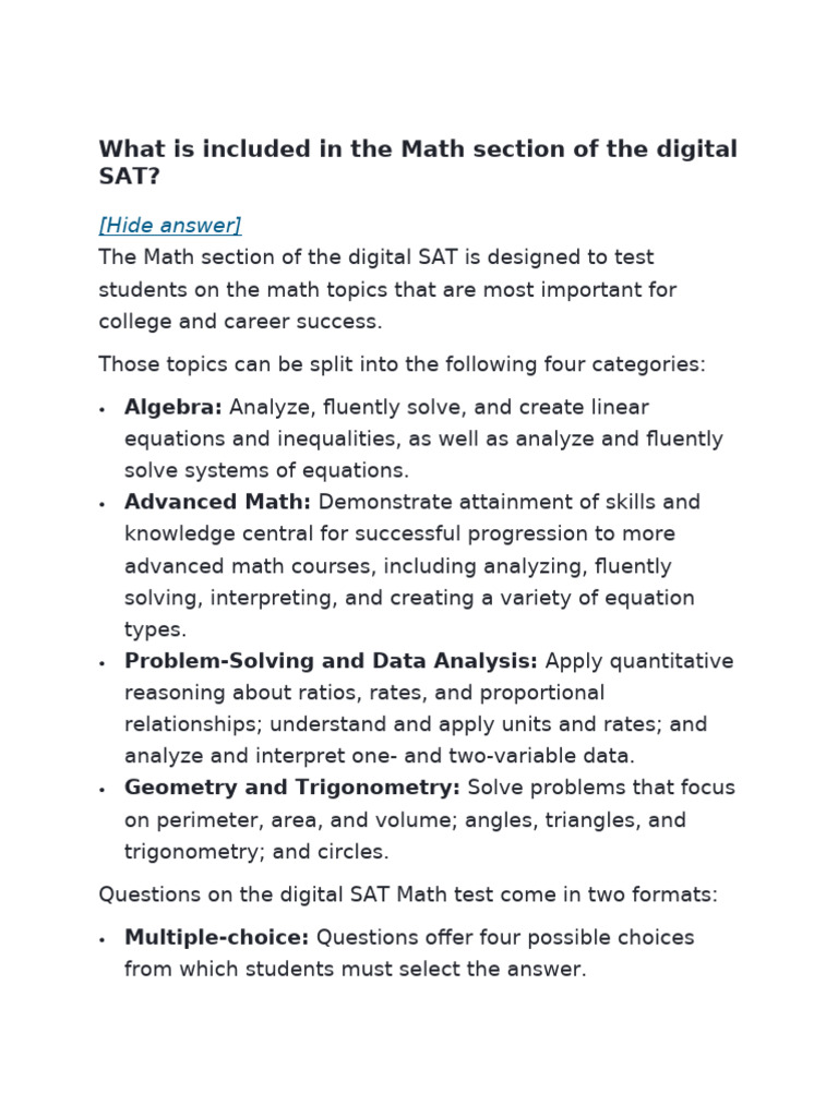About The Digital SAT Maths | PDF