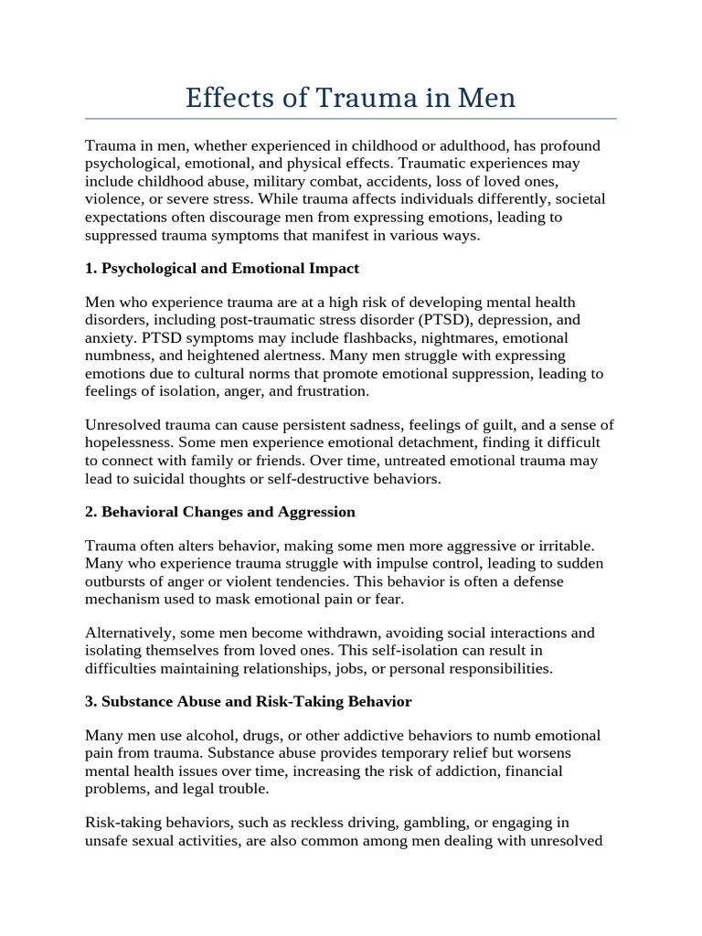 Trauma Effects on Men's Mental Health | PDF | Psychological Trauma ...