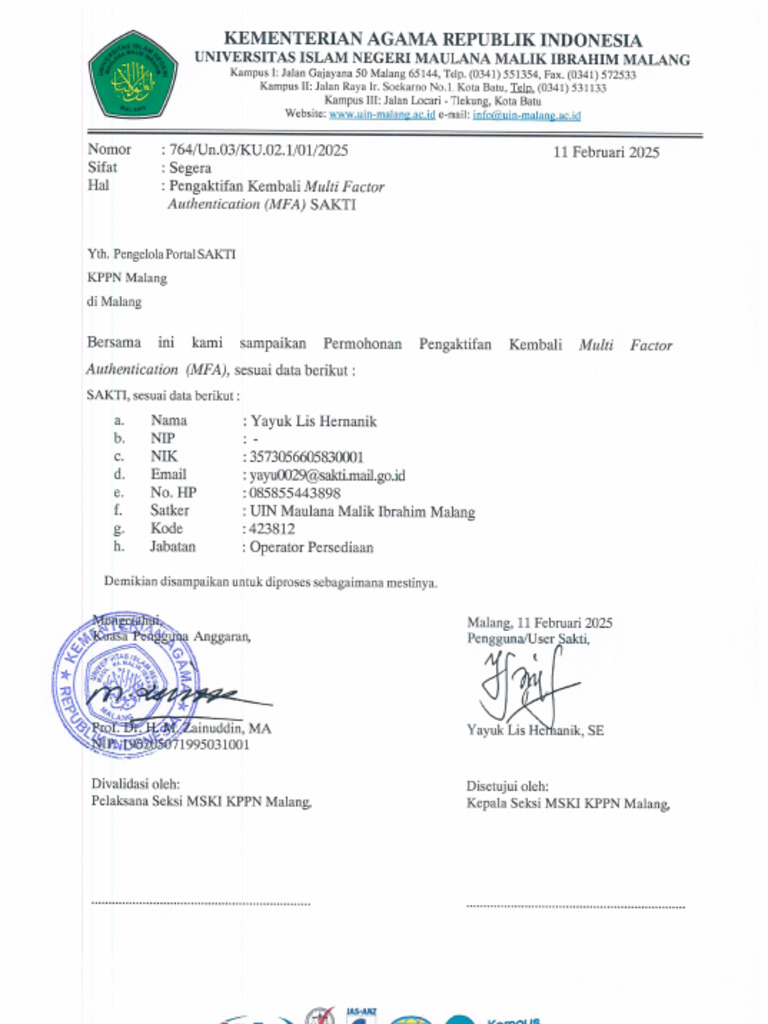 FORM_RESET_PASSWORD_USER_SAKTI_UIN - Yayuk Lis Hernanik | PDF