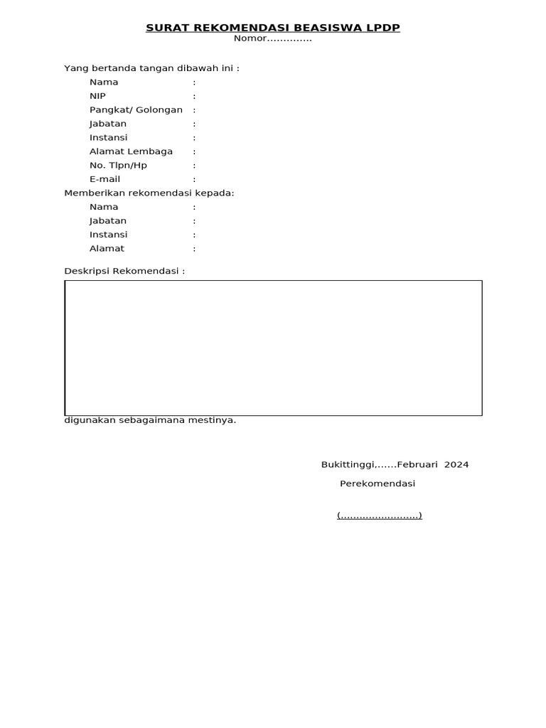 Format Surat Rekomendasi LPDP | PDF