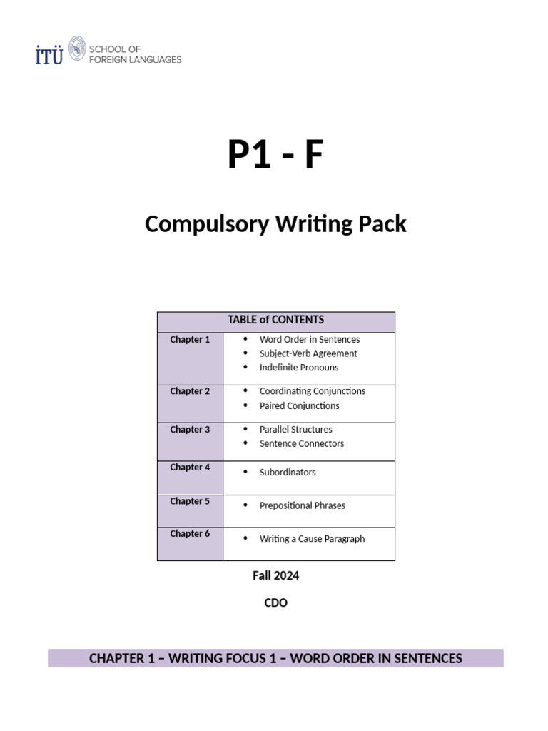P1-F 2024-2025 Compulsory Writing Pack | PDF | Subject (Grammar) | Verb