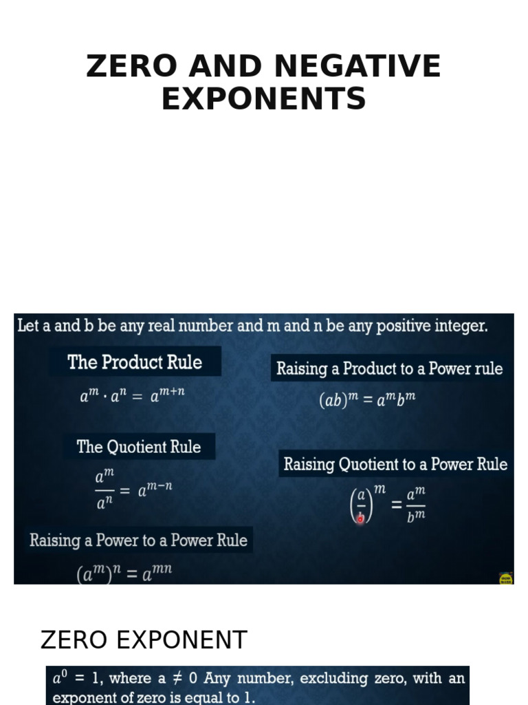 Zero and Negative Exponents | PDF
