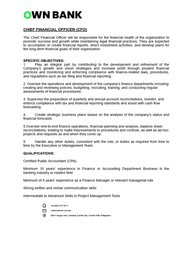 CFO Job Description and Responsibilities | PDF