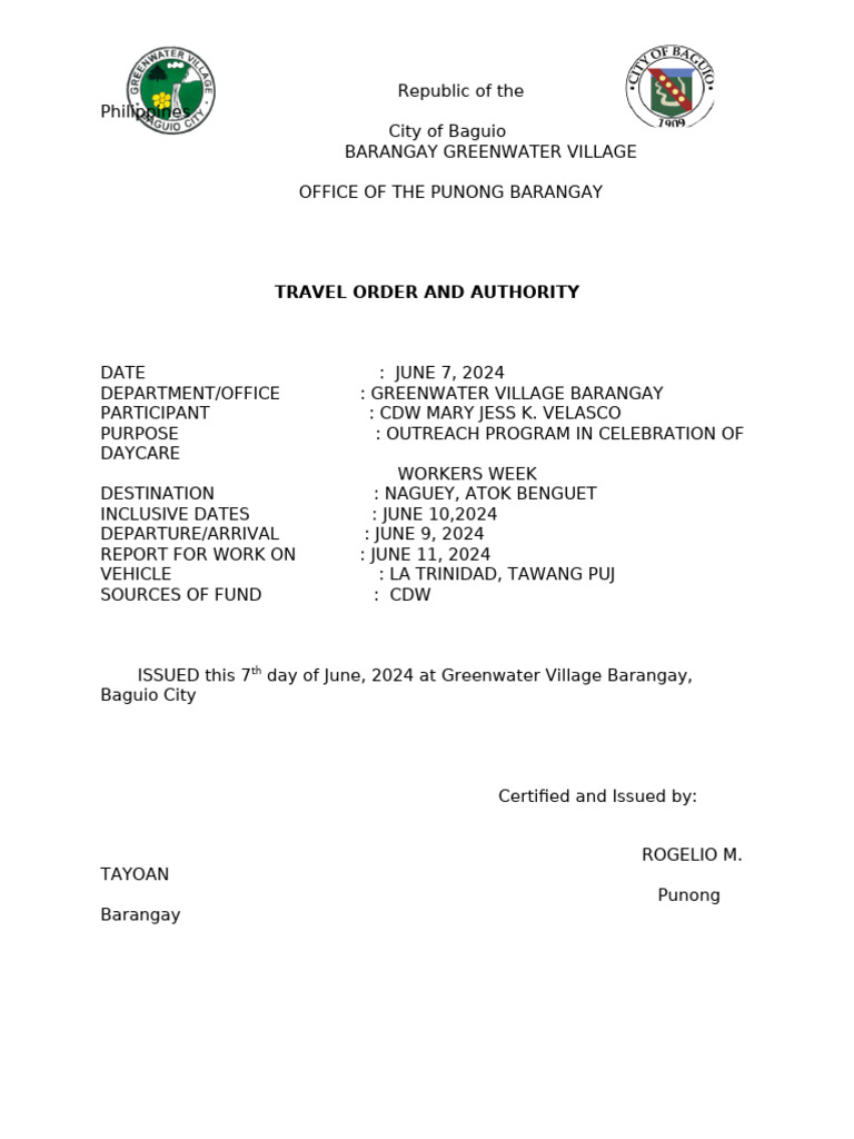 Travel Order and Authority | PDF