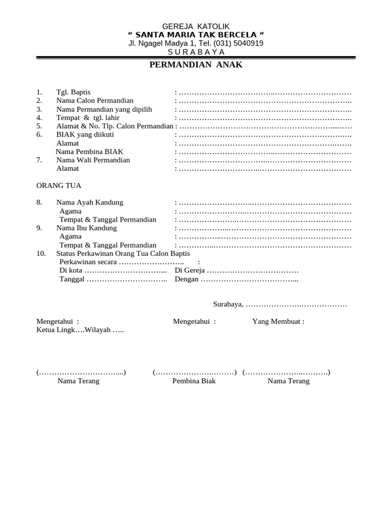 Form Baptis Bayi (1) | PDF
