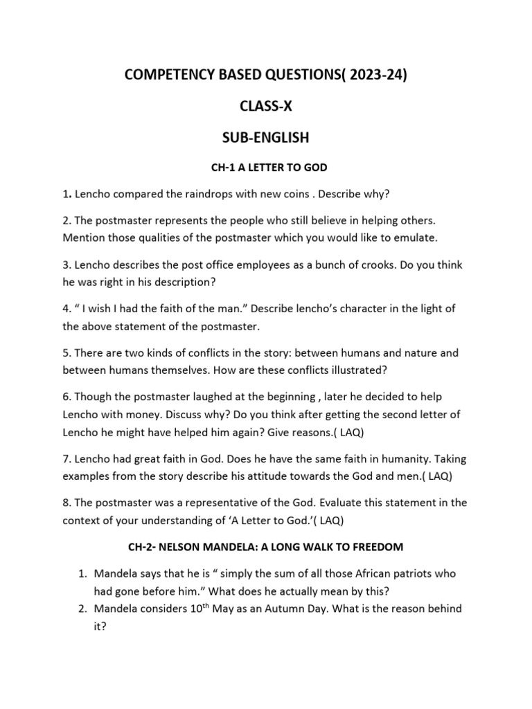 Class 10 English Competency Questions | PDF | Poetry | Reason