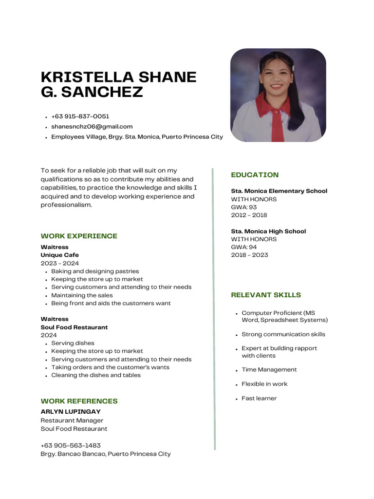 Job Application: Waitress Resume | PDF