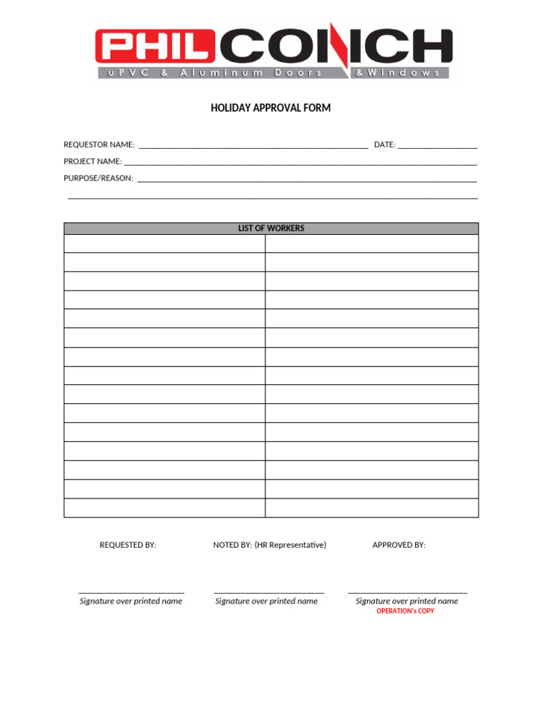 Holiday Approval Form | PDF