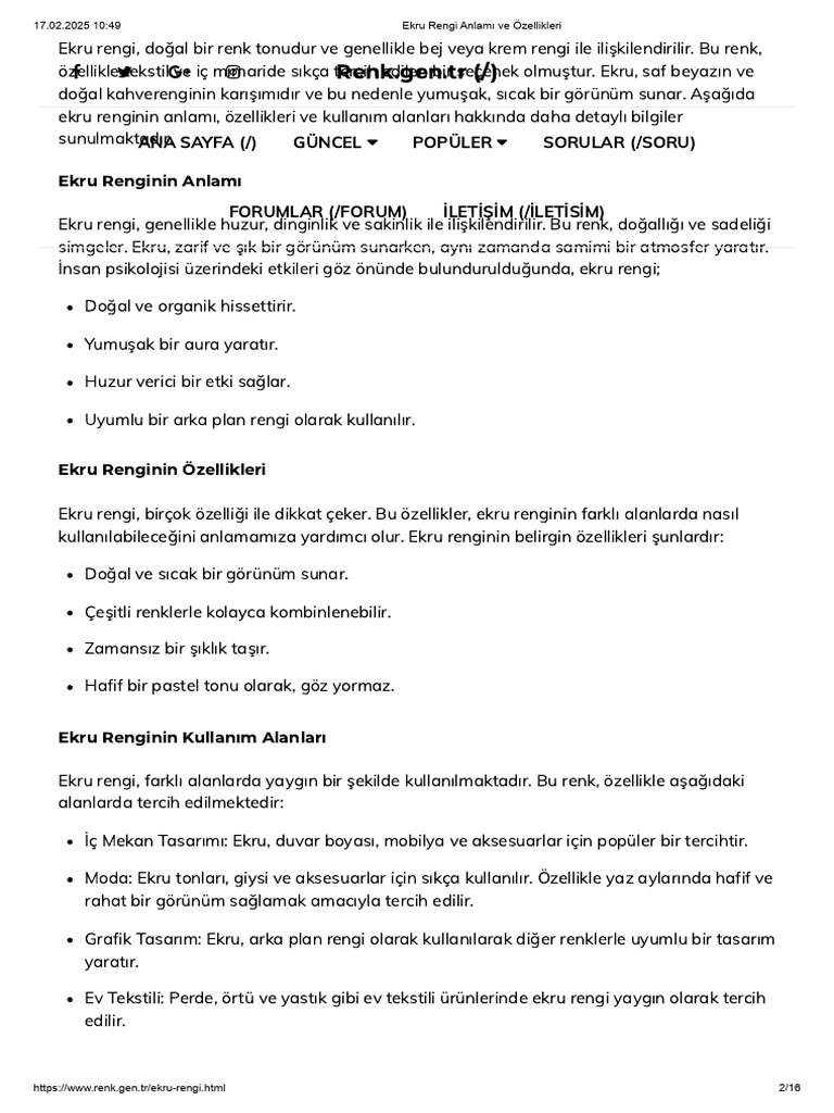 Ekru Rengi Anlamı Ve Özellikleri | PDF