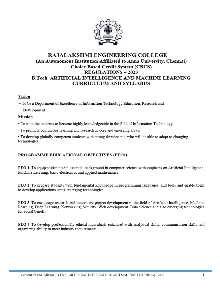 R2023 AIML Curriculum and Syllabus | PDF | Matrix (Mathematics) | Linear Map