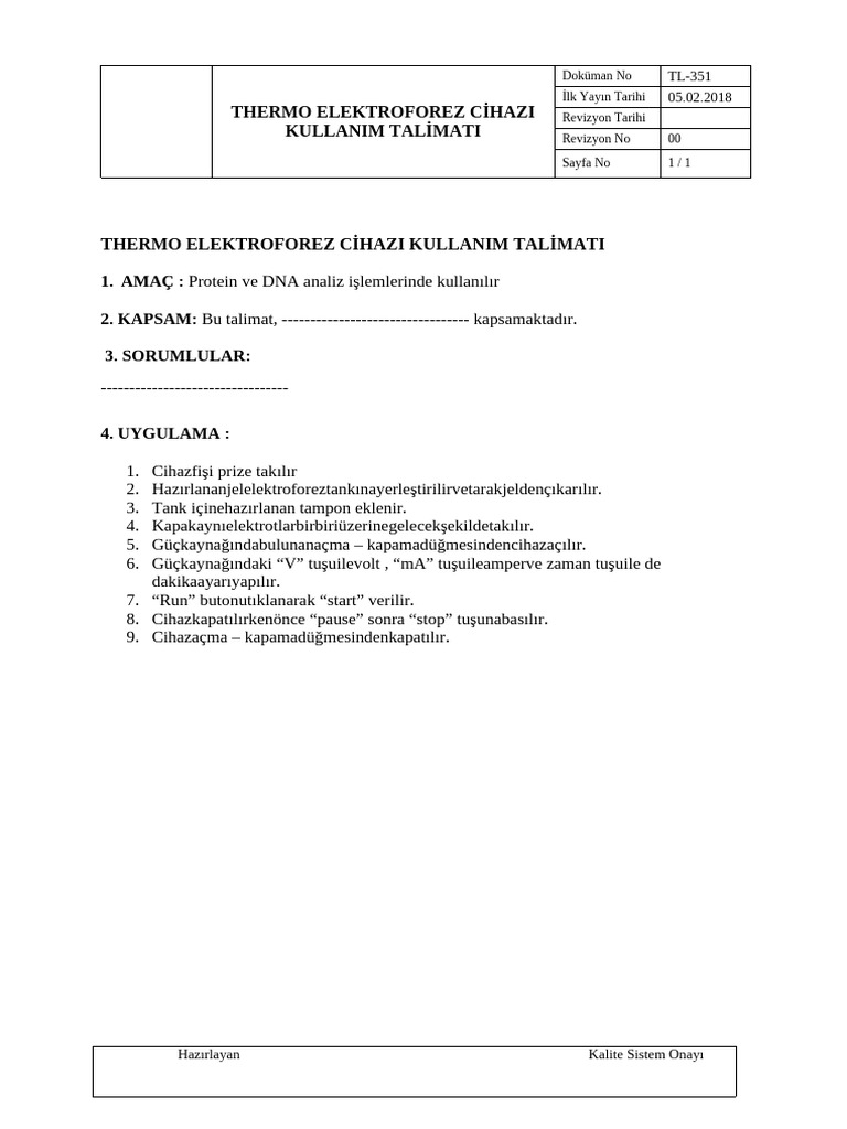 Thermo Elektroforez Cihaz Kullanım Talimatı | PDF