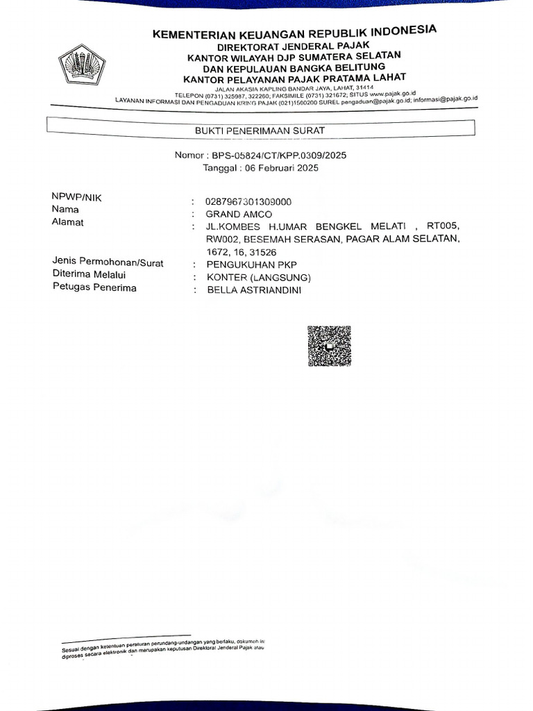 Penerimaan Surat Pkp | PDF