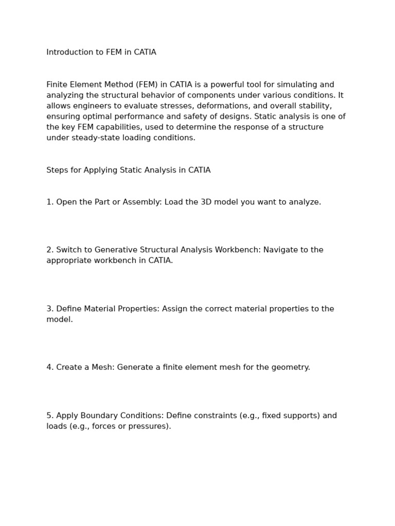 FEM Static Analysis in CATIA Guide | PDF