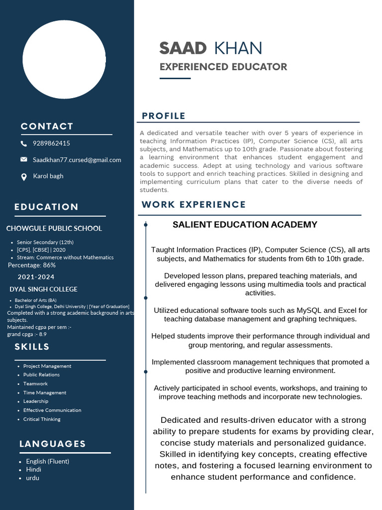Experienced Educator in Arts & Tech | PDF | Teachers | Behavior ...