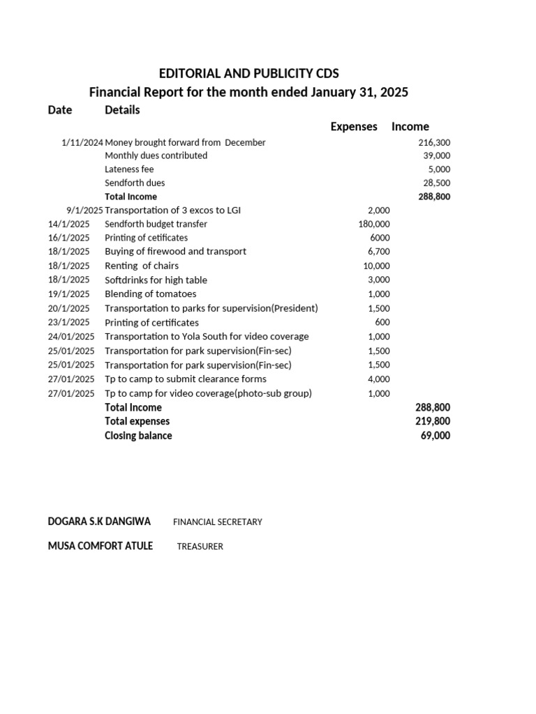 January Financial Report | PDF