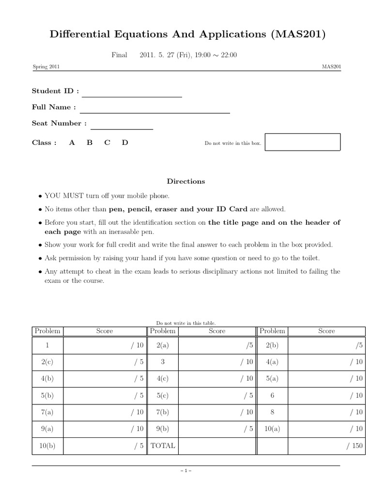 2011S_MAS_Final | PDF | Algebra | Linear Algebra