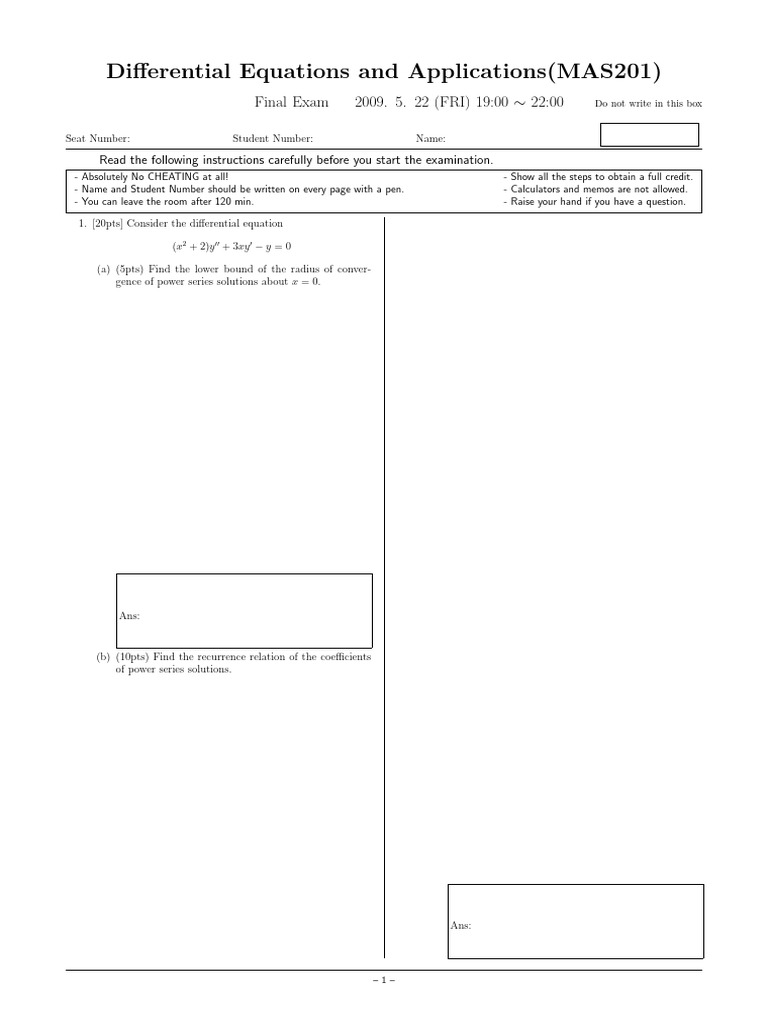 2009S_MAS_Final | PDF | Mathematics | Mathematical Physics