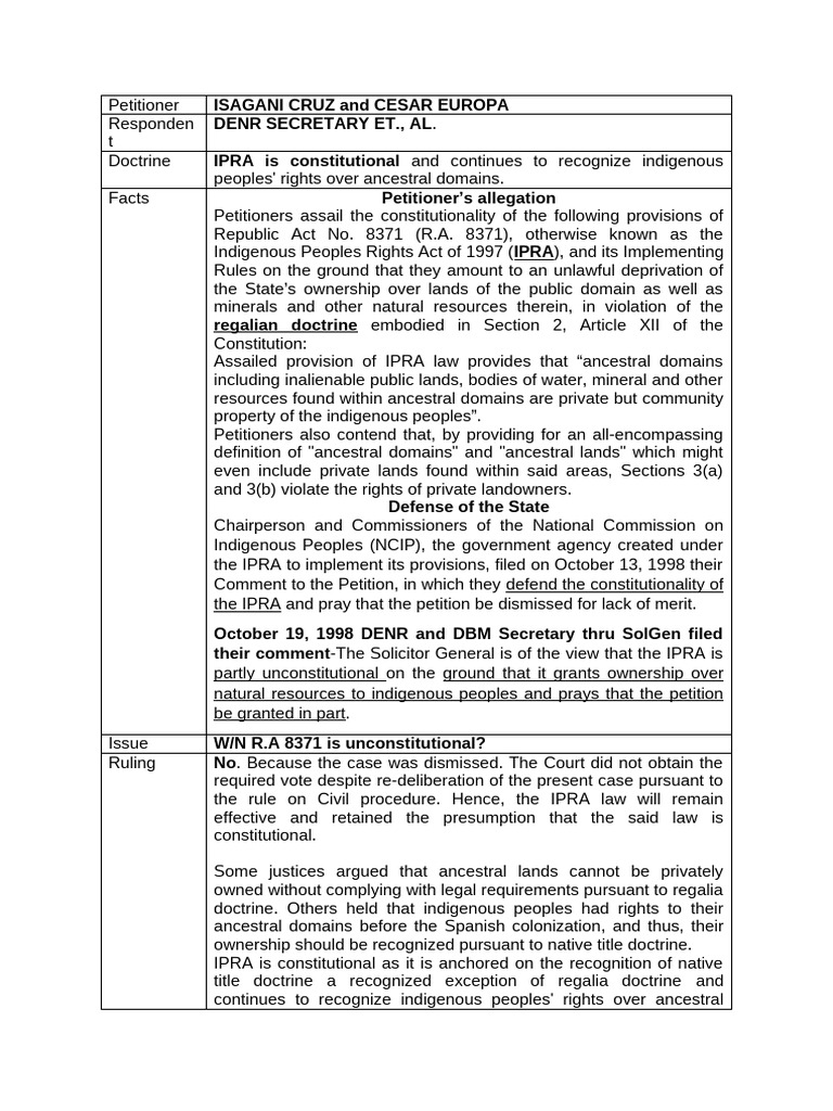 Assigned case about native title and regalian doctrine | PDF | Justice ...