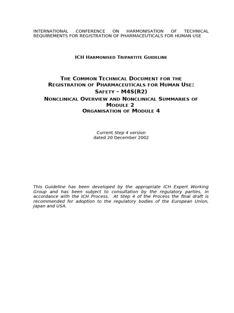 ICH M4S(R2) Nonclinical Overview Guide | PDF | Pharmacology ...