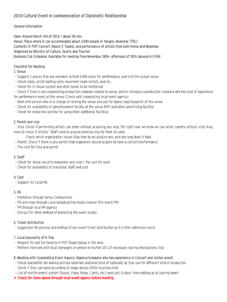 2019 Cultural Event For Diplomatic Relations Checklist For Meeting 1121 ...