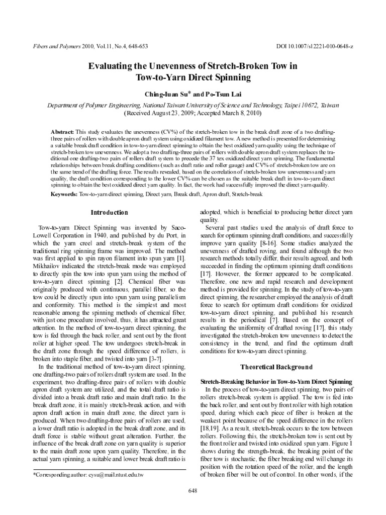 Evaluating The Unevenness of Stretch-Broken Tow in | PDF | Spinning ...