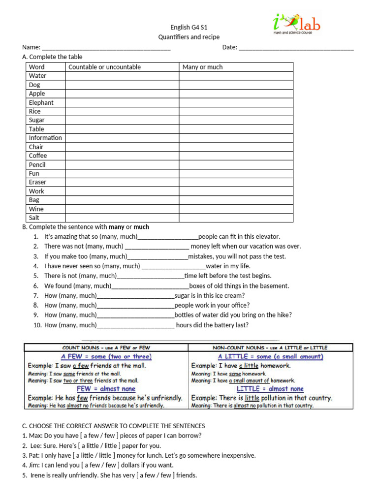 Quantifiers and Recipes for English G4 | PDF | Cooking | Food And Drink ...