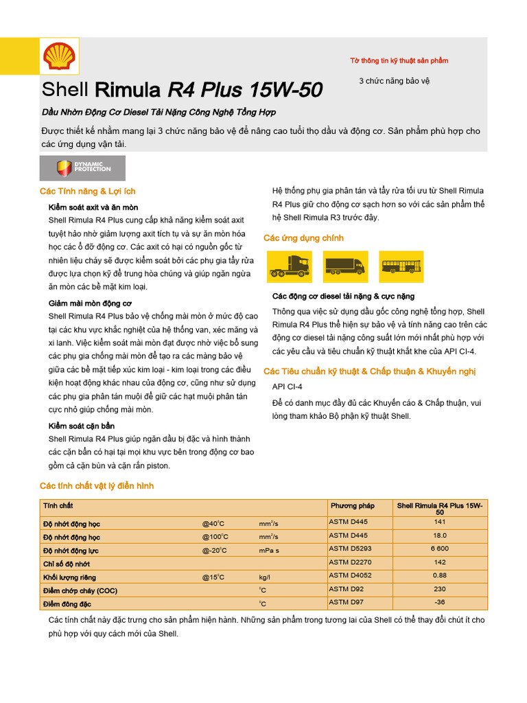 TDS - Shell Rimula R4 Plus 15W-50 - VI | PDF