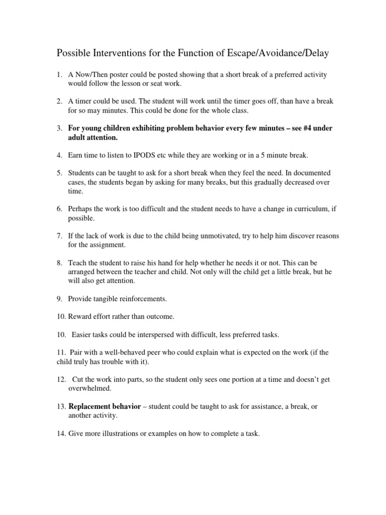 Interventions For Escape Avoidance Behaviors1 | PDF | Reinforcement ...
