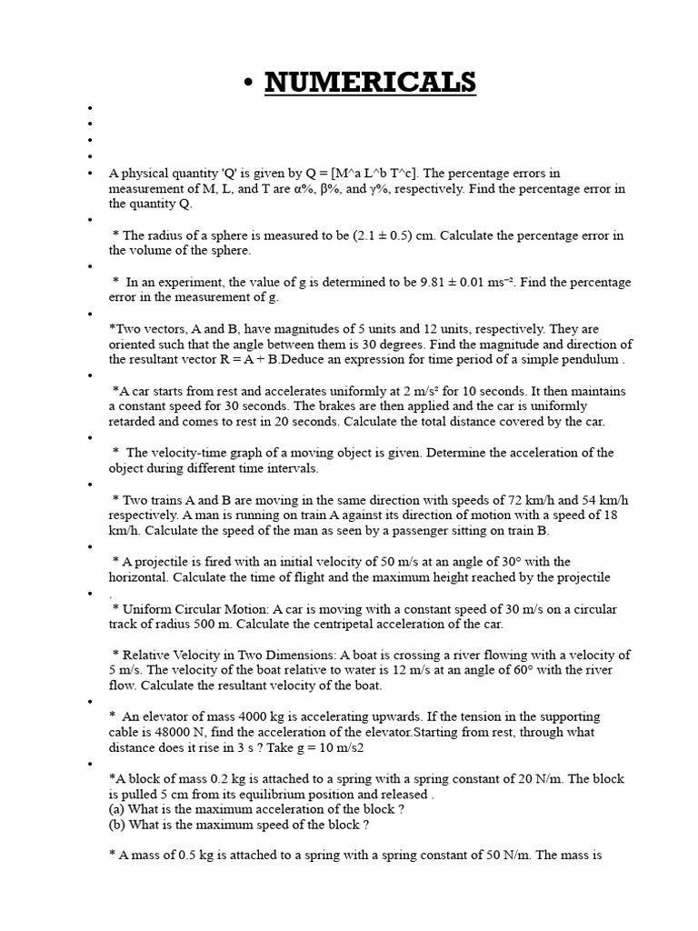 Phy Numericals | PDF | Acceleration | Rotation Around A Fixed Axis