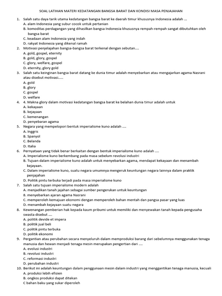 8 SOAL LATIHAN IPS BAB 4 Kedatangan Bangsa Barat Ke Indonesia | PDF
