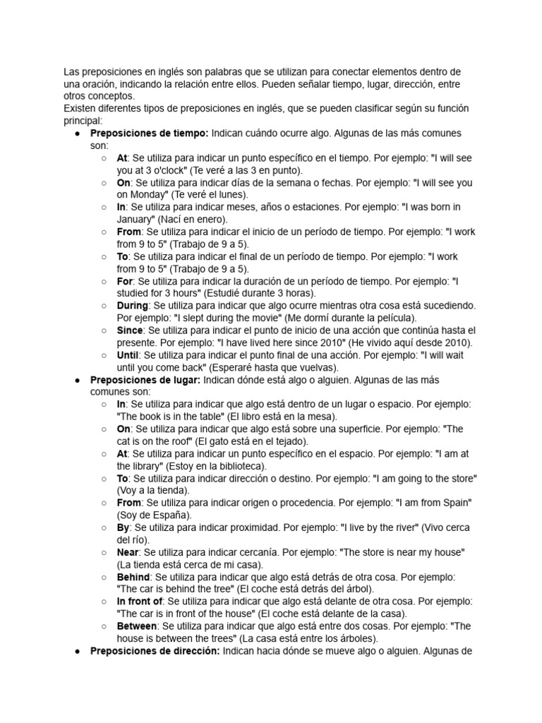 Guía de Preposiciones en Inglés | PDF