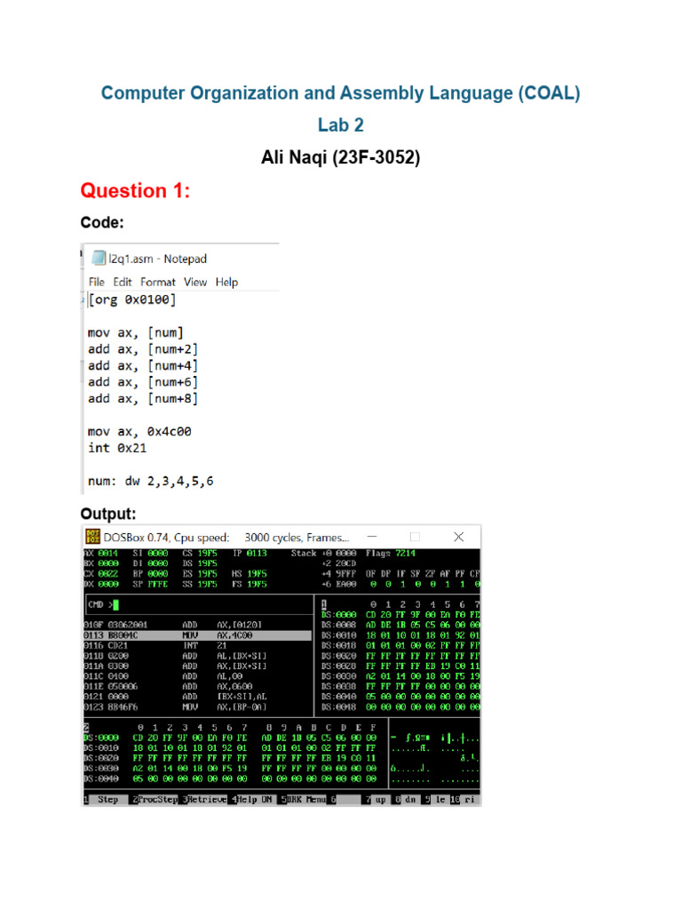 COAL Lab 2: Computer Assembly Tasks | PDF