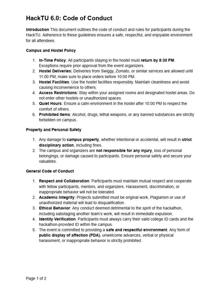 HackTU 6.0 Code of Conduct | PDF