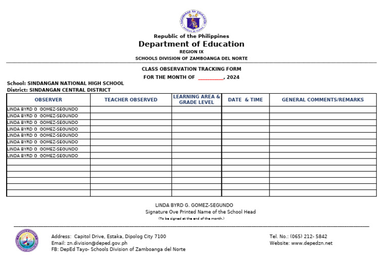 Sindangan National High School Observation | PDF