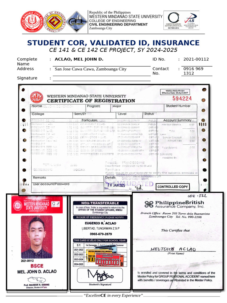 ACLAO - CE PROJECT 03 COR, Validated ID, Insurance | PDF