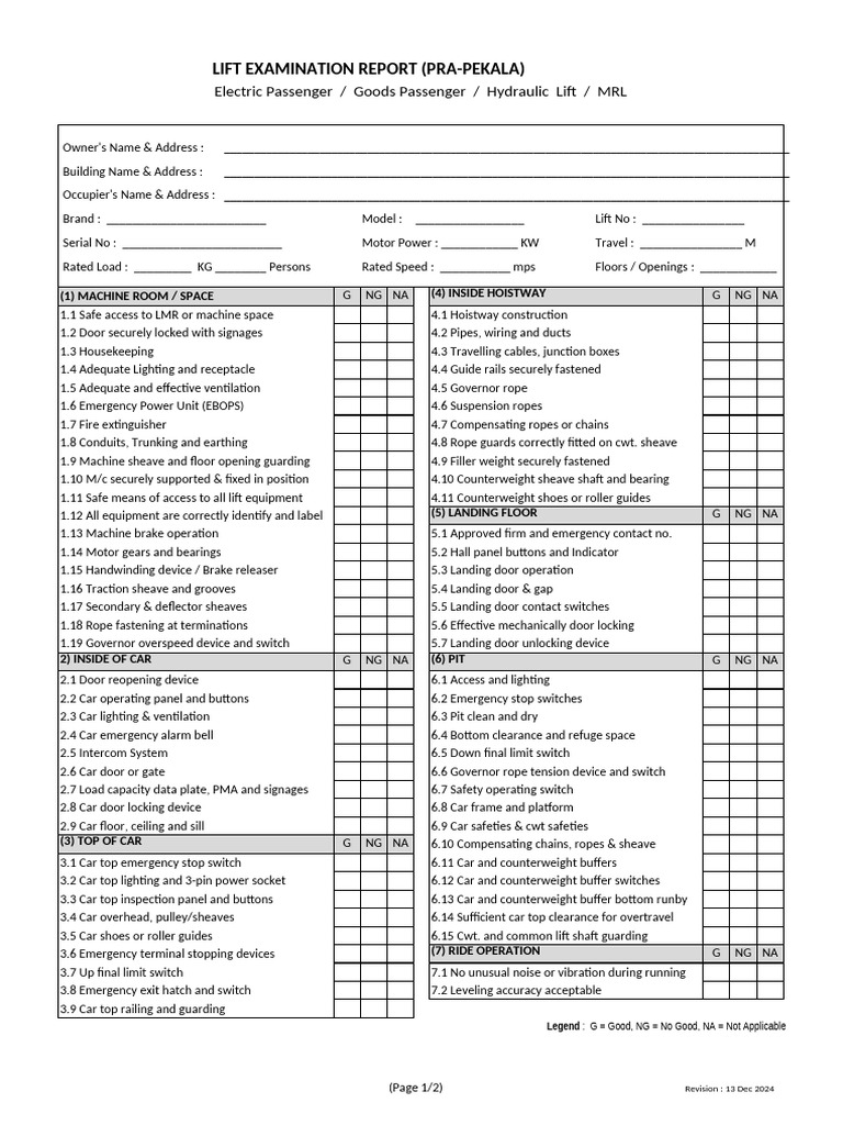 Lift Examination Report Pra-Pekala MALEA 131224 | PDF | Elevator | Vehicles