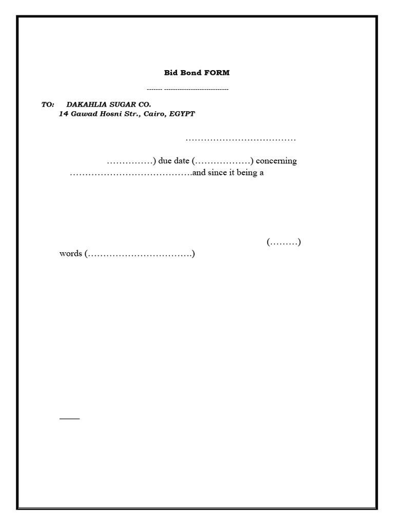 Bid Bond Guarantee for Tender Submission | PDF