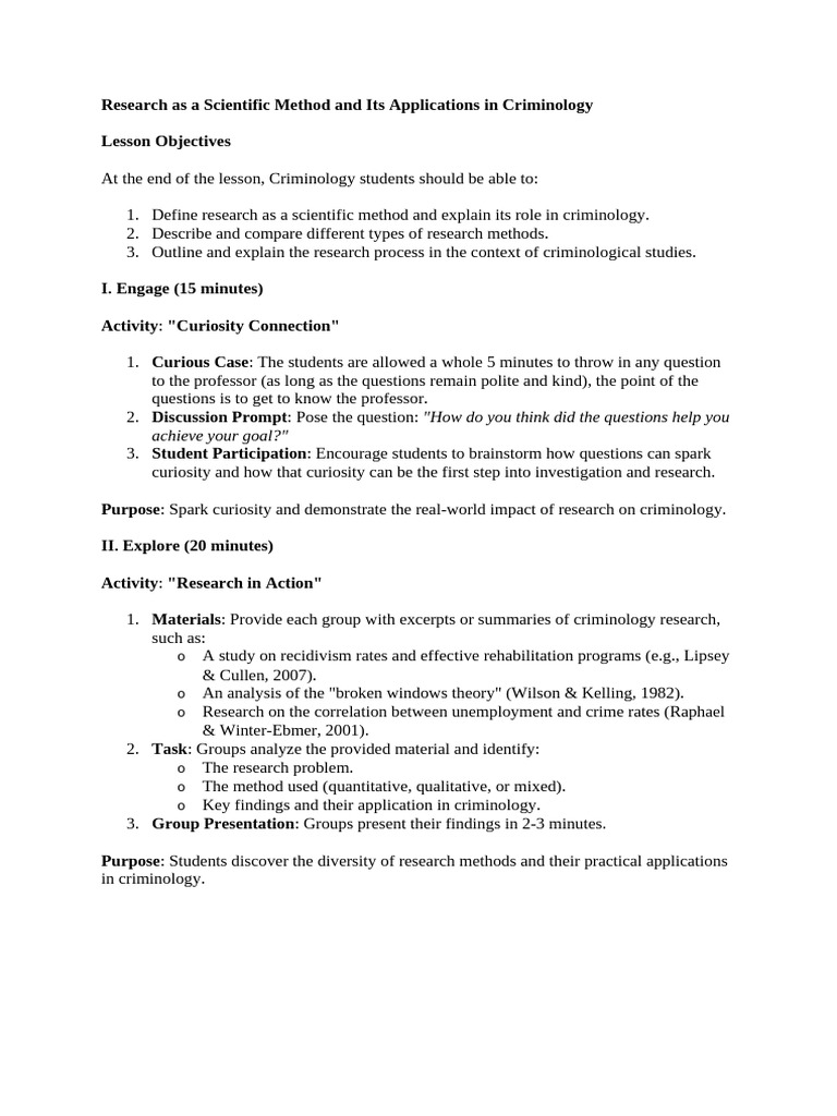 Intro To Research Lesson Plan | PDF | Crimes | Crime & Violence