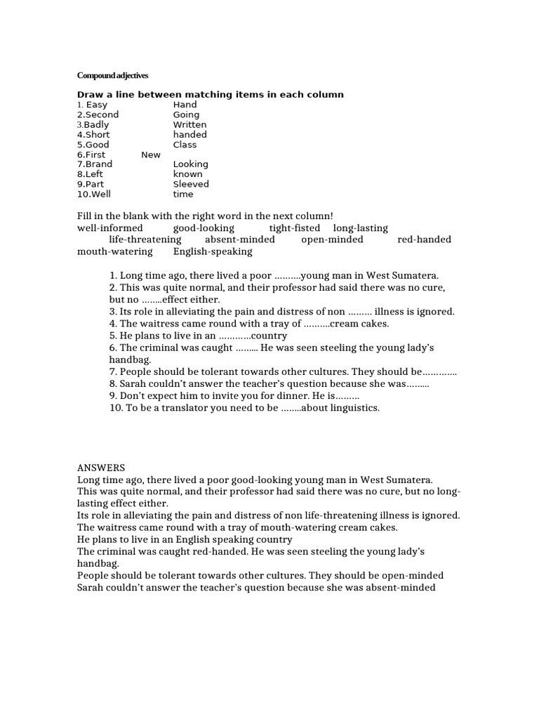 COMPOUND ADJECTIVES | PDF | Linguistics