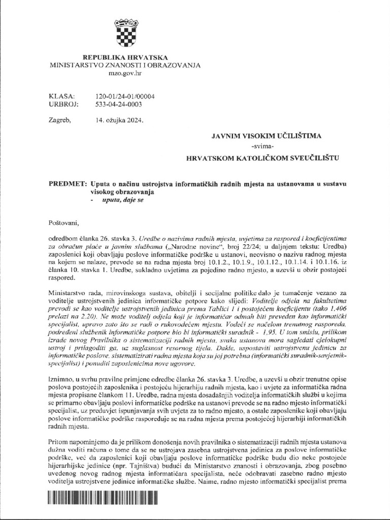 Uputa Informaticka Radna Mjesta | PDF
