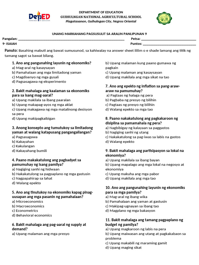 TQ 1ST (AP 9 FINAL) | PDF