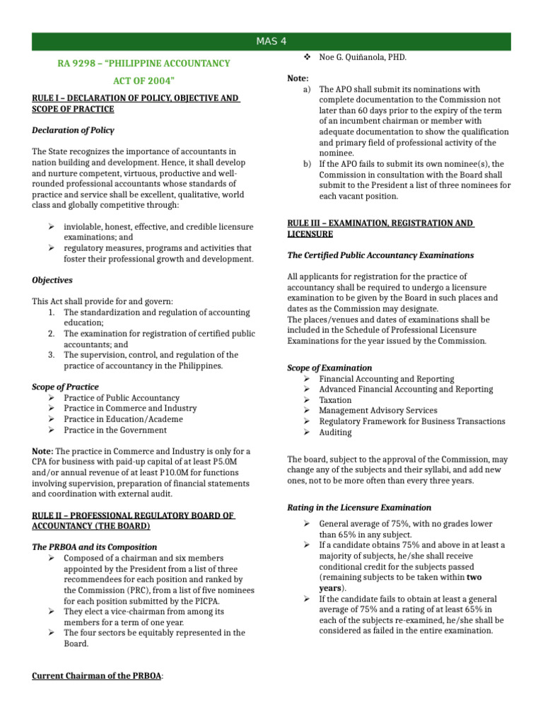MAS 4 Reviewer | PDF | Certified Public Accountant | Regulatory Compliance