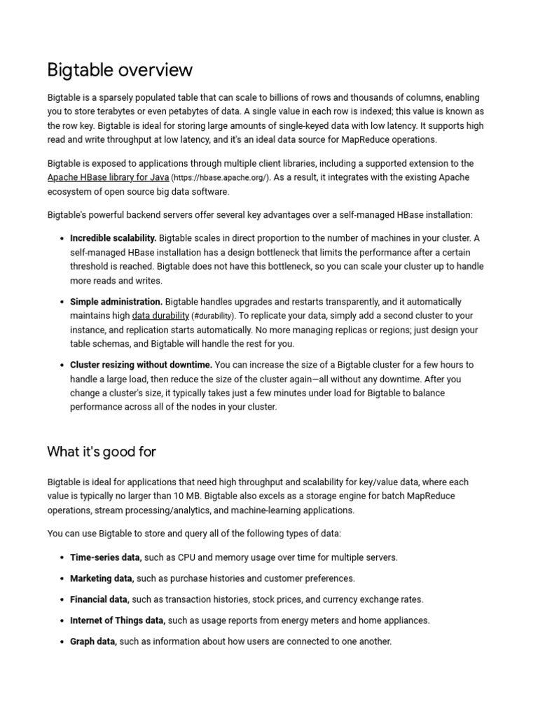 Bigtable Overview - Google Cloud | PDF | Computer Data Storage | Computer Cluster