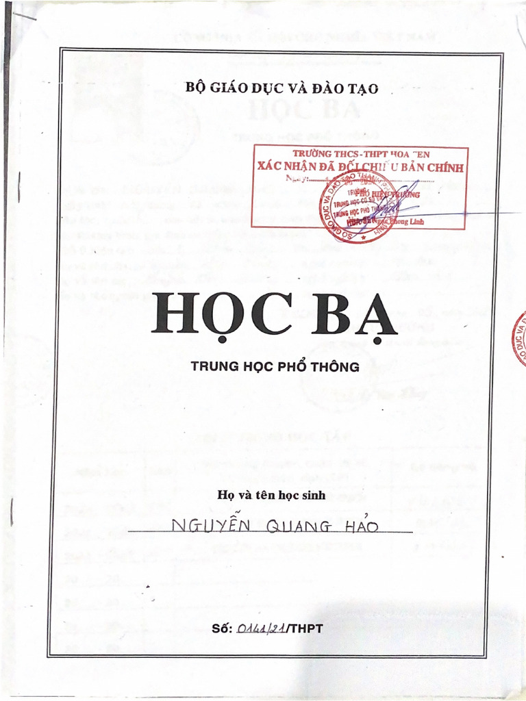 Học bạ THPT | PDF